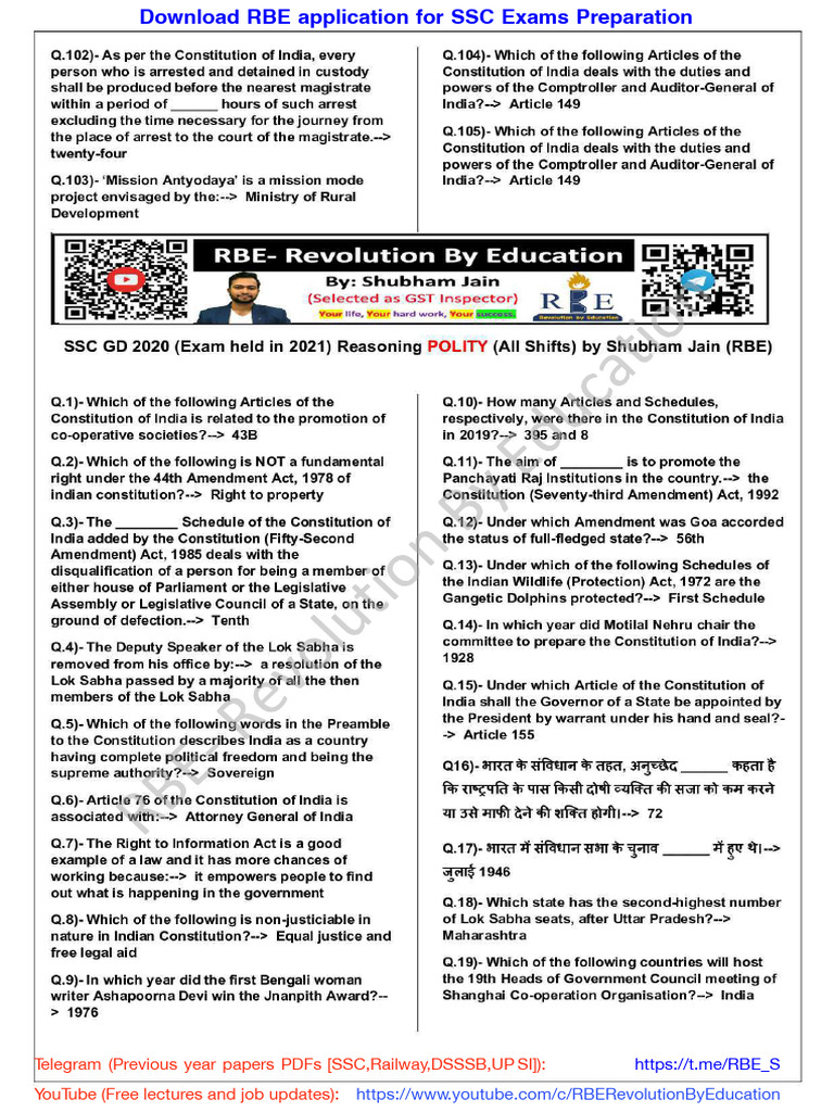 Polity PYQ Ebook RBE (2020 To Jan 2023) - Pages-34 | PDF