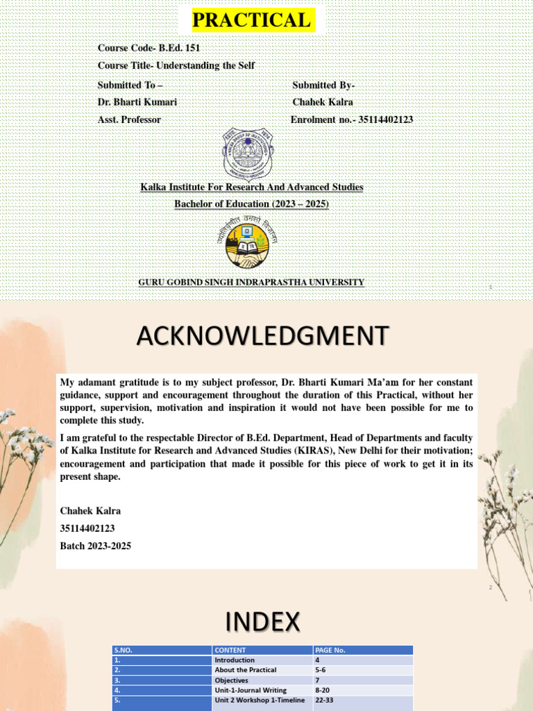 Understanding the Self: B.Ed. Practical | PDF | Mindfulness | Learning