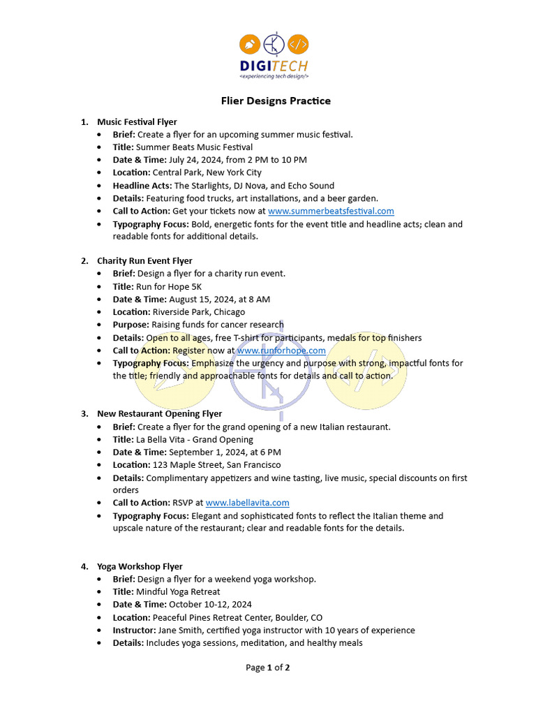 Digitech - Flier Designs Practice | PDF | Typography | Yoga