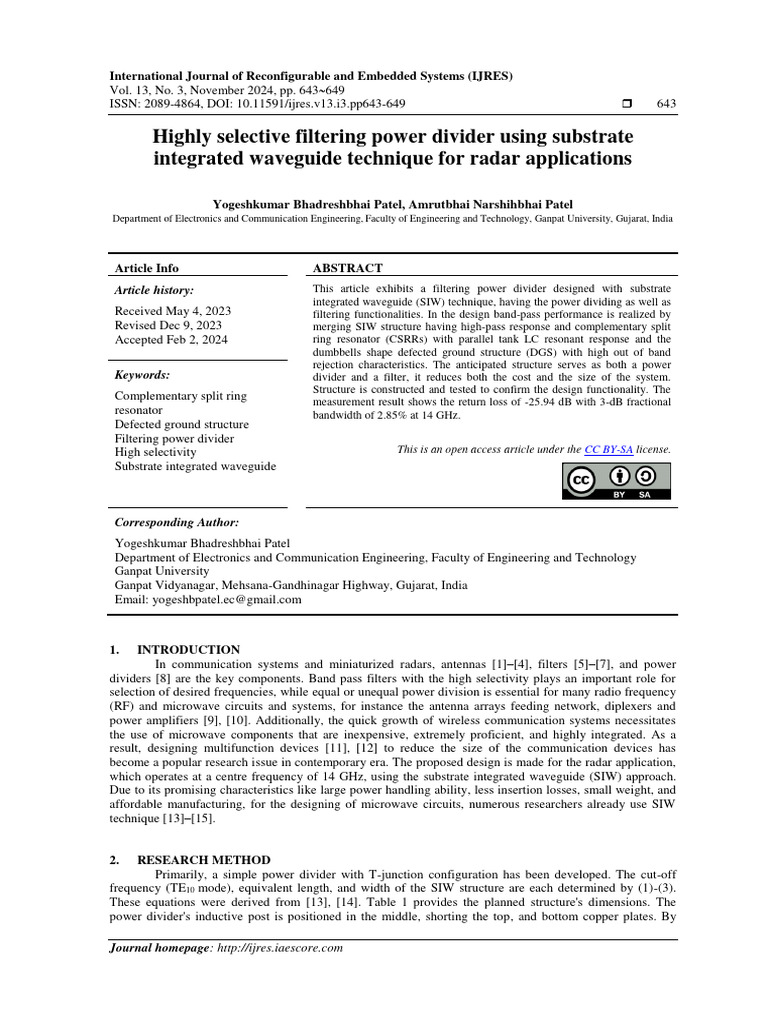 SIW-Based Filtering Power Divider Design | PDF | Microwave | Waves