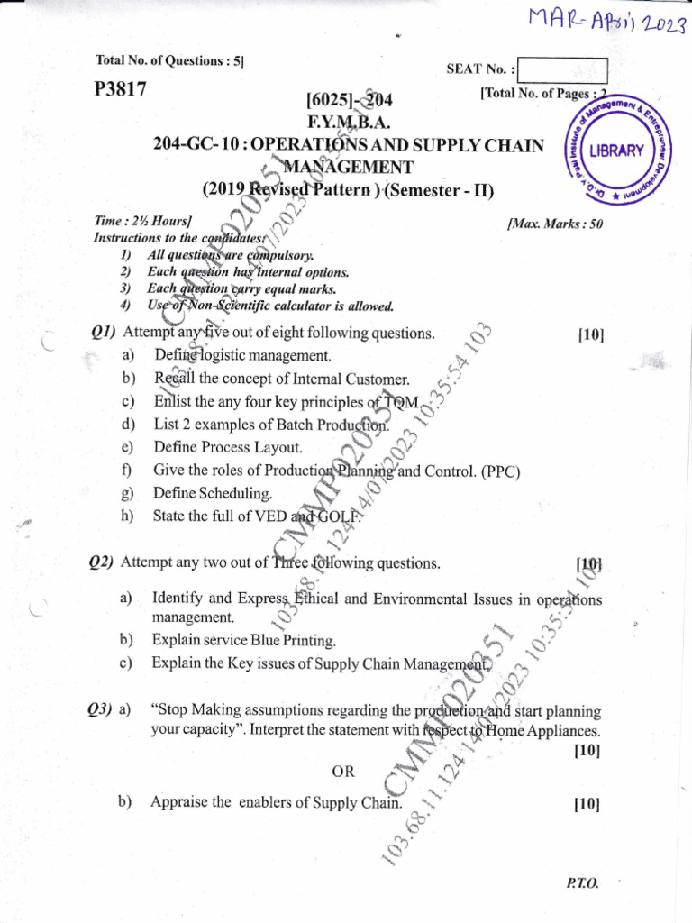 Supply Chain Management Exam Guide | PDF