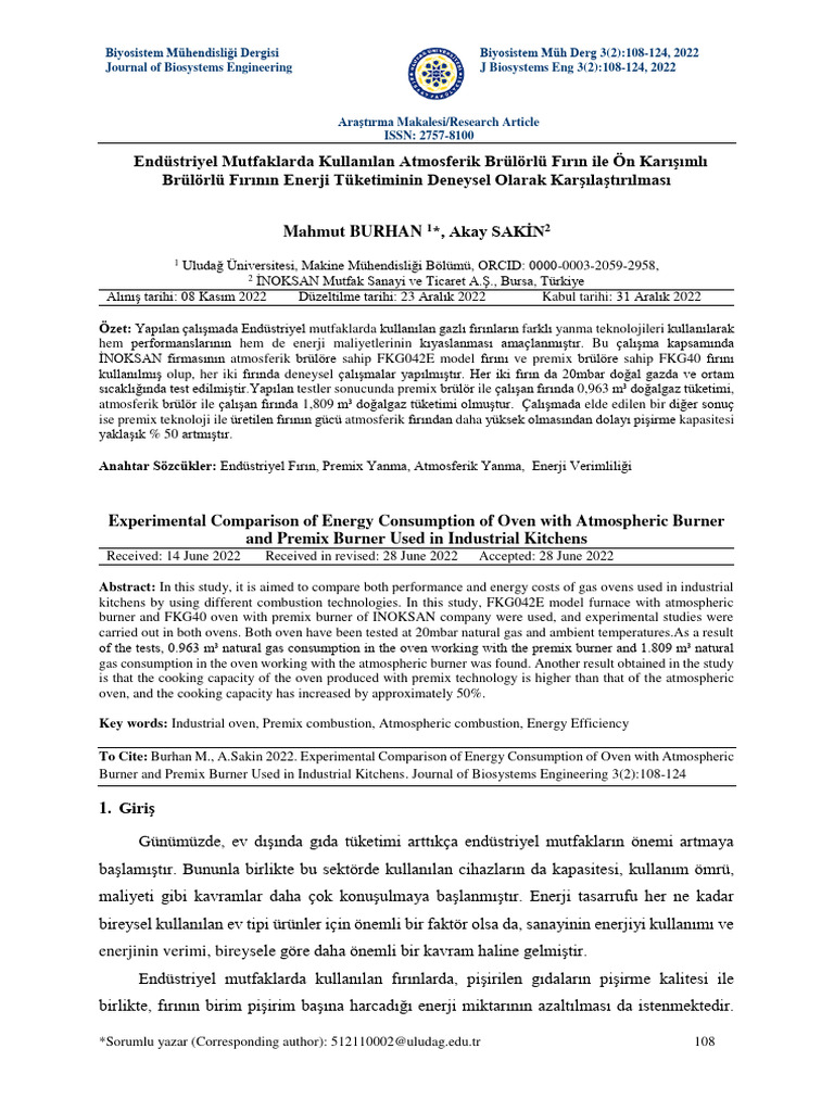 Konveksiyonel Ve Brulörlü Endustriyel Firinlarin Enerji Tüketimi Karşılaştırması | PDF