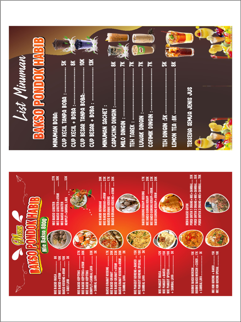 Menu Bakso dan Minuman Lengkap | PDF