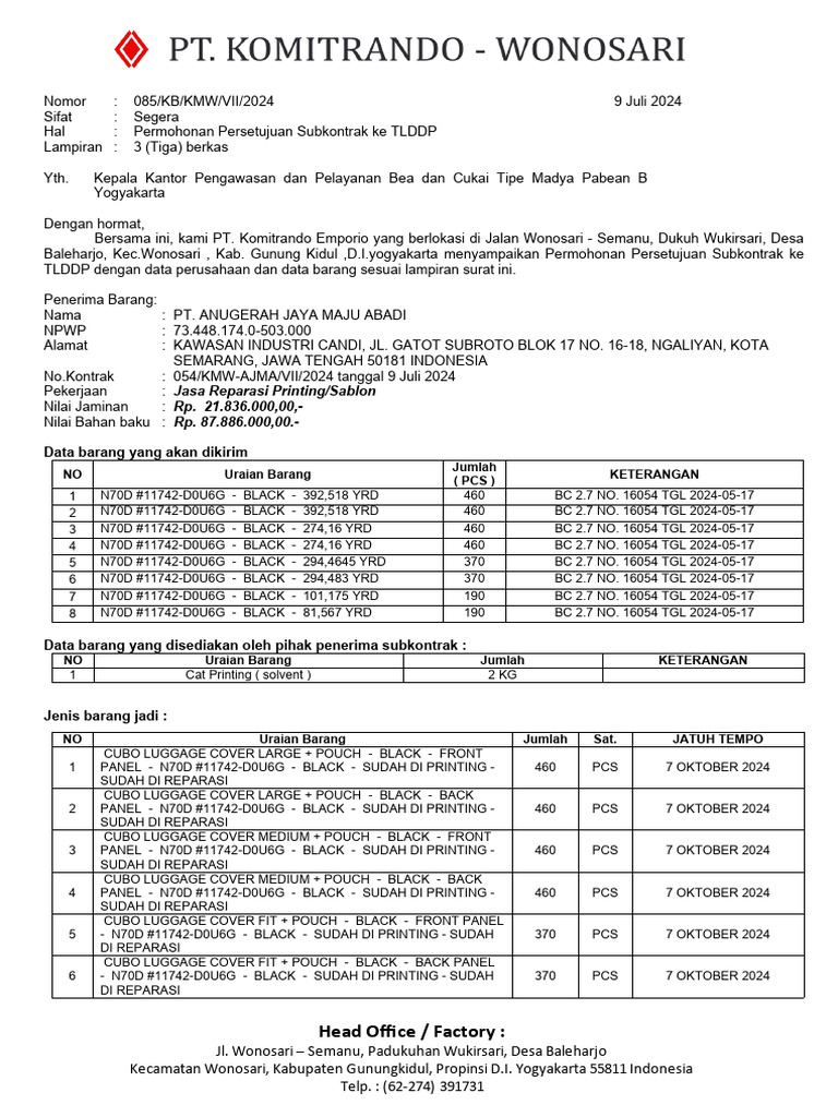 Surat Permohonan Nomor KK 054 | PDF