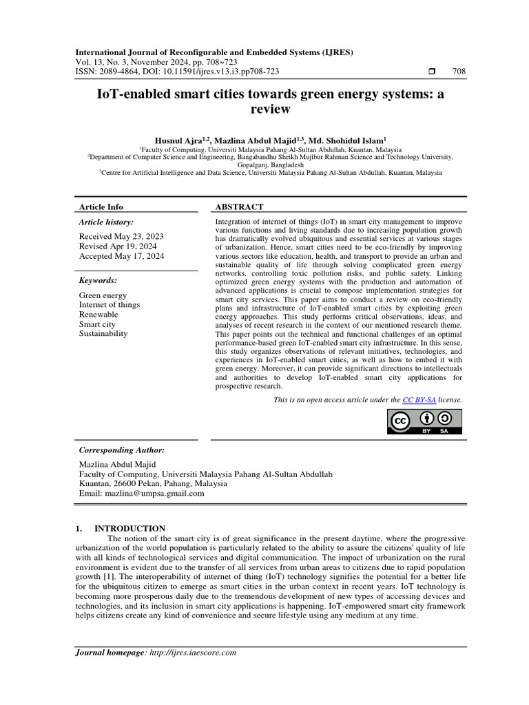 IoT-enabled Smart Cities Towards Green Energy Systems: A Review | PDF ... IoT-enabled Smart Cities Towards Green Energy Systems: A Review | PDF ...