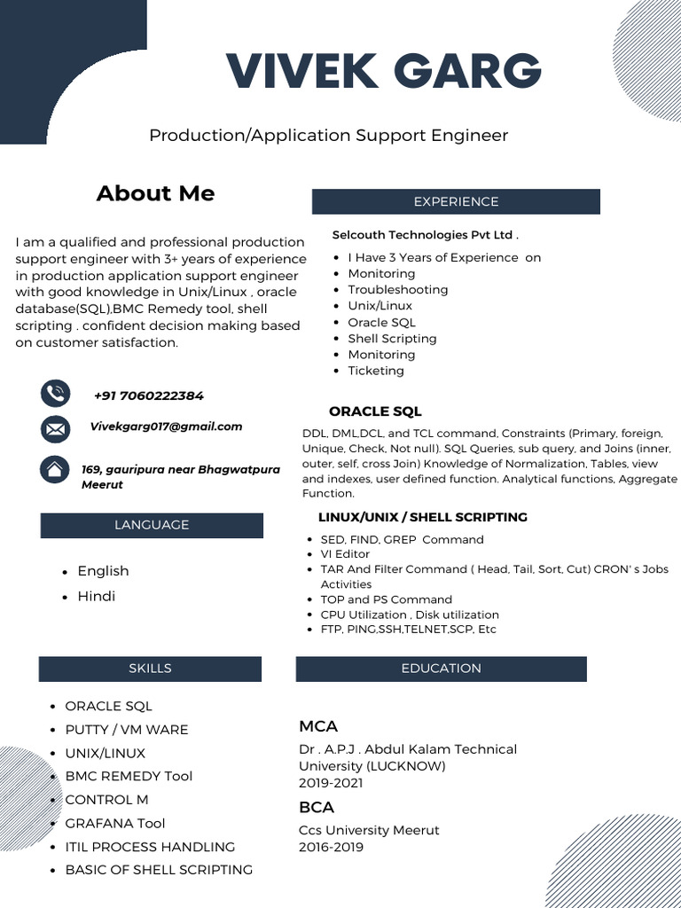 Vivek Resume Application Support | PDF | Sql | Scripting Language