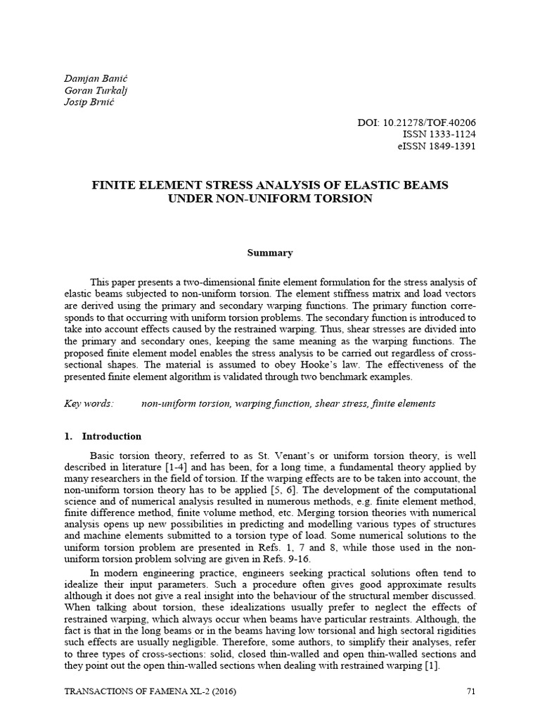 Finite Element Stress Analysis of Elasti | PDF | Stress (Mechanics) | Finite Element Method