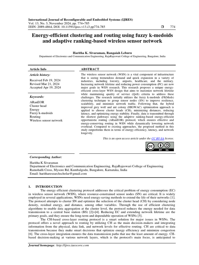 Energy-Efficient Clustering and Routing Using Fuzzy K-Medoids and ... Energy-Efficient Clustering and Routing Using Fuzzy K-Medoids and ...