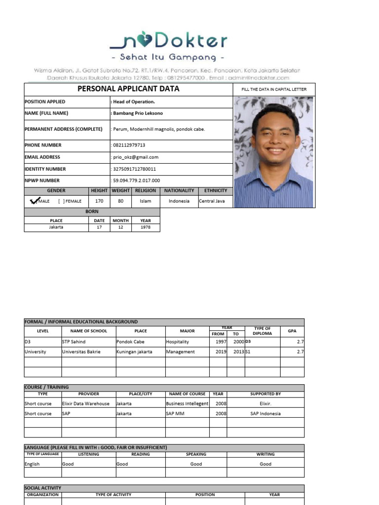 Personal Applicant Data Form | PDF | Software | Computing