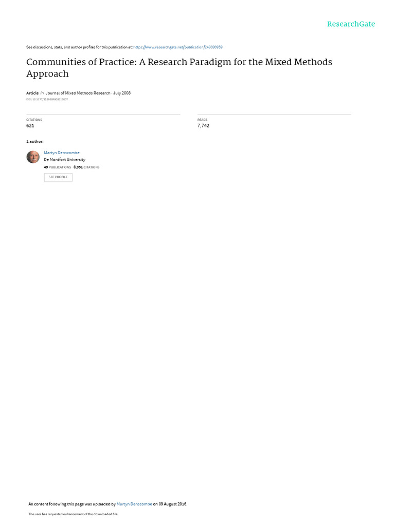 Communities of Practice - A Research Paradigm For The Mixed Methods ...