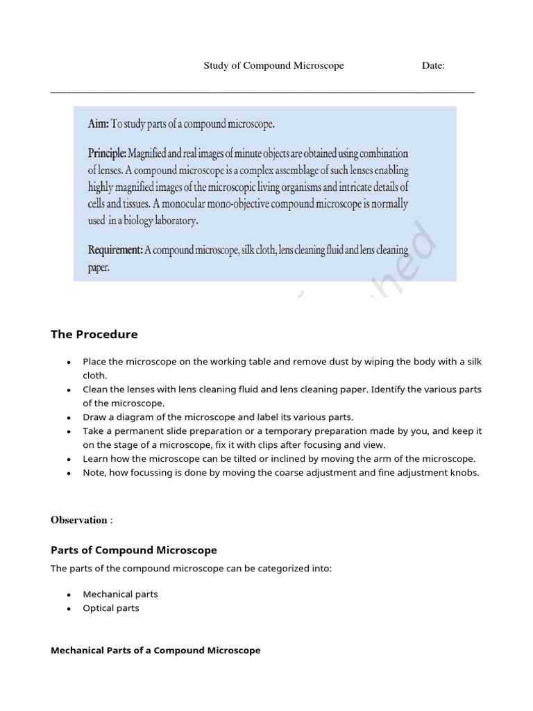 Compound Microscope Pdf Electromagnetic Radiation Optical Devices