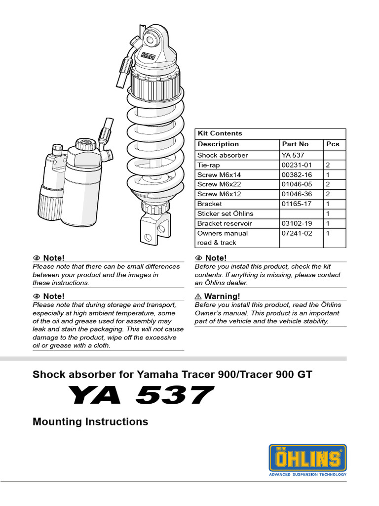Ohlins - Europe - Einbauanleitung Oehlins Motorrad Ya 537 | PDF | Screw ...
