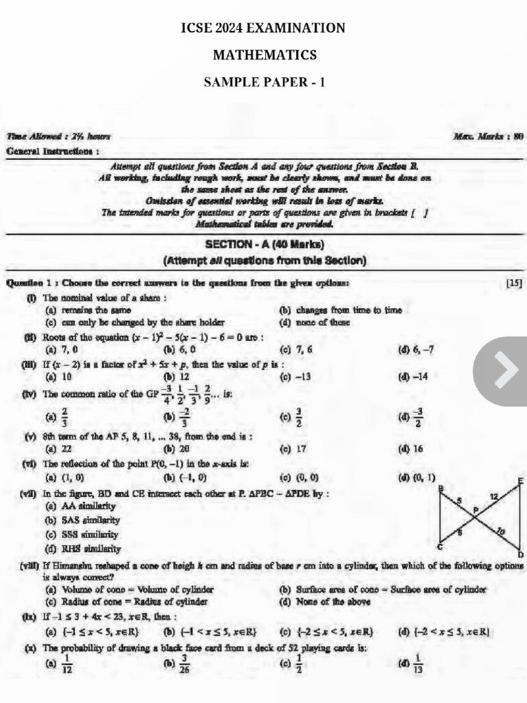 Mathematics Sample Paper - 1 | PDF