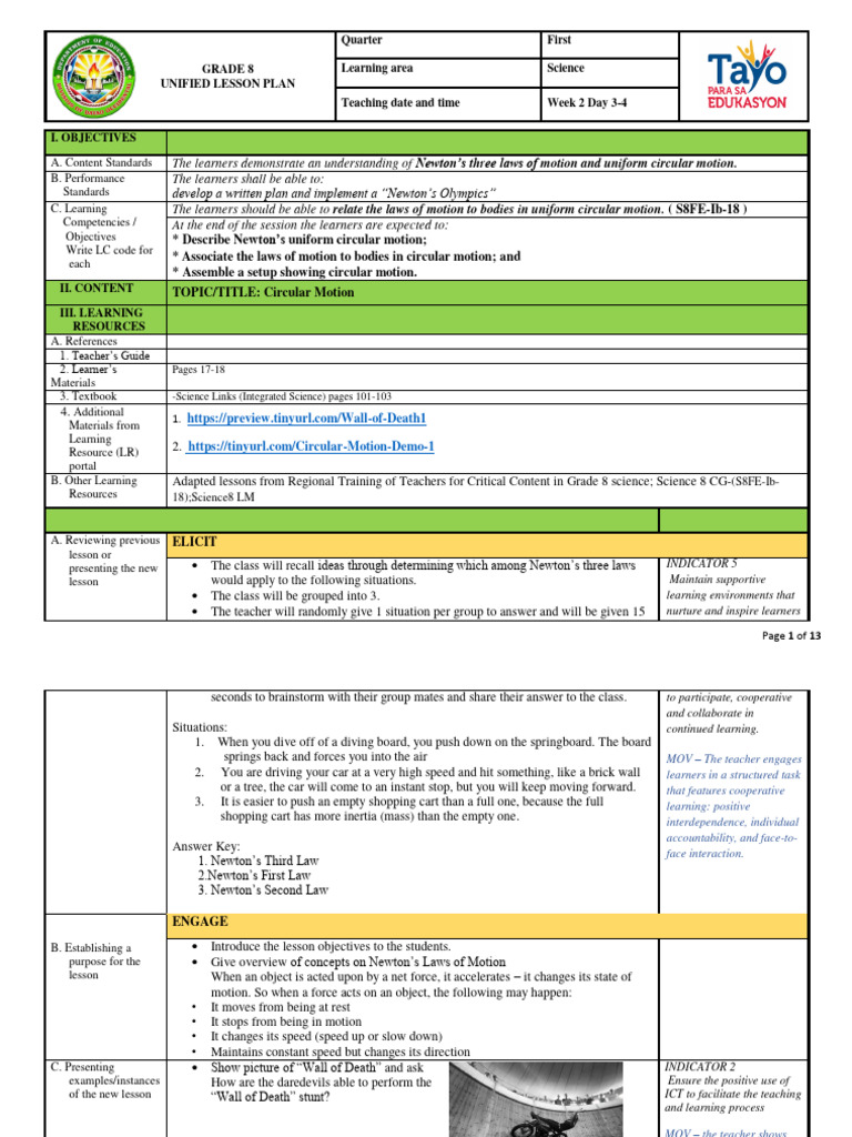 Grade 8 - 1ST Quarter - Week 2 - Day 3 - 4 | PDF | Force | Acceleration