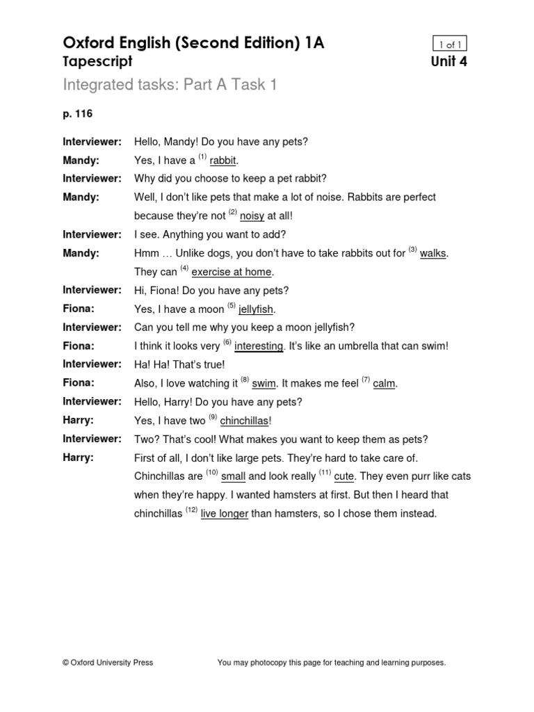 Oe1au4 p116 Tapescript A | PDF | Language Arts & Discipline | Science ...