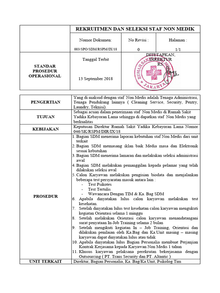 Rekrutmen Staf Non Medis RS Yadika | PDF