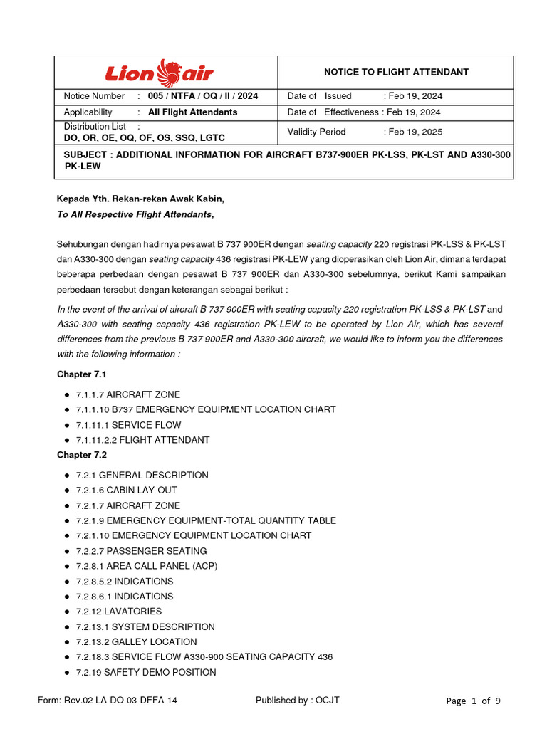 Additional Information For Aircraft B737-900er PK-LSS, PK-LST and A330-300 Pk-Lew | PDF | Flight ...