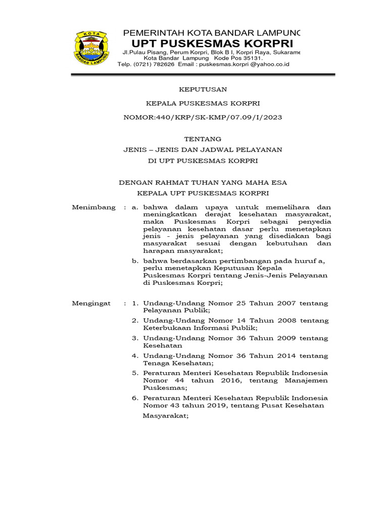 SK Jenis-Jenis Dan Jadwal Pelayanan | PDF