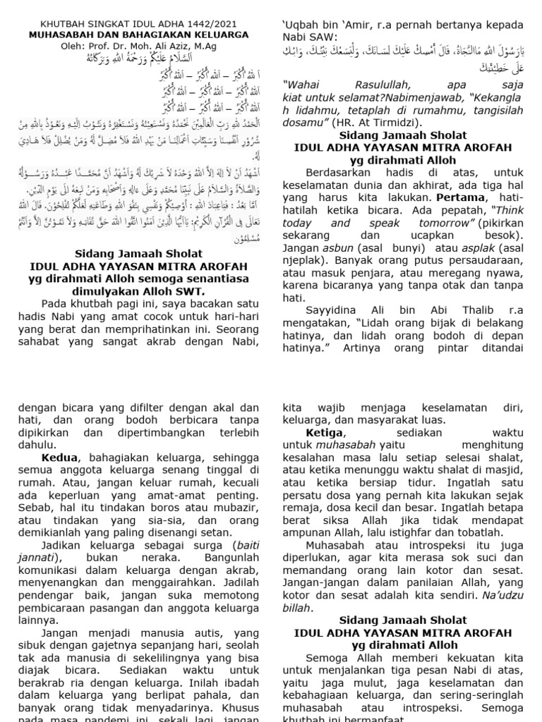 Khutbah Singkat Idul Adha Pdf