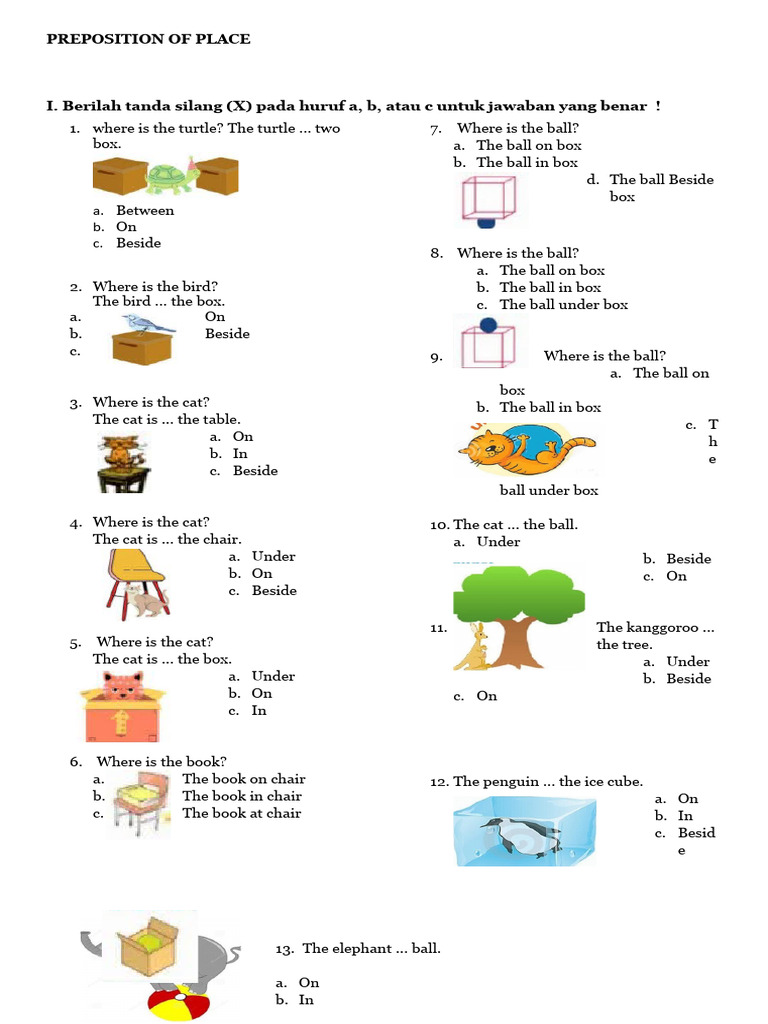 2 Uh Bahasa Inggris Preposition of Place | PDF | Animals And Humans
