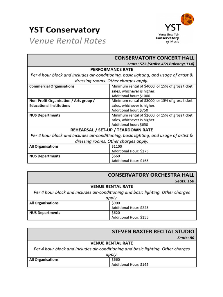 YST Conservatory Venue Rental Rates | PDF | Microphone | Recording