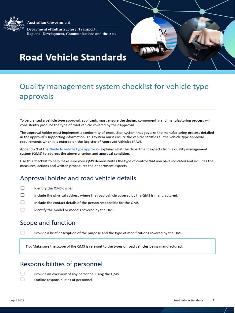 Vehicle Type Approval QMS Checklist | PDF | Specification (Technical ...