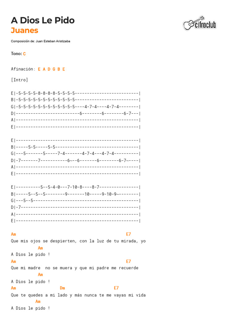 Cifra Club - Juanes - A Dios Le Pido | PDF