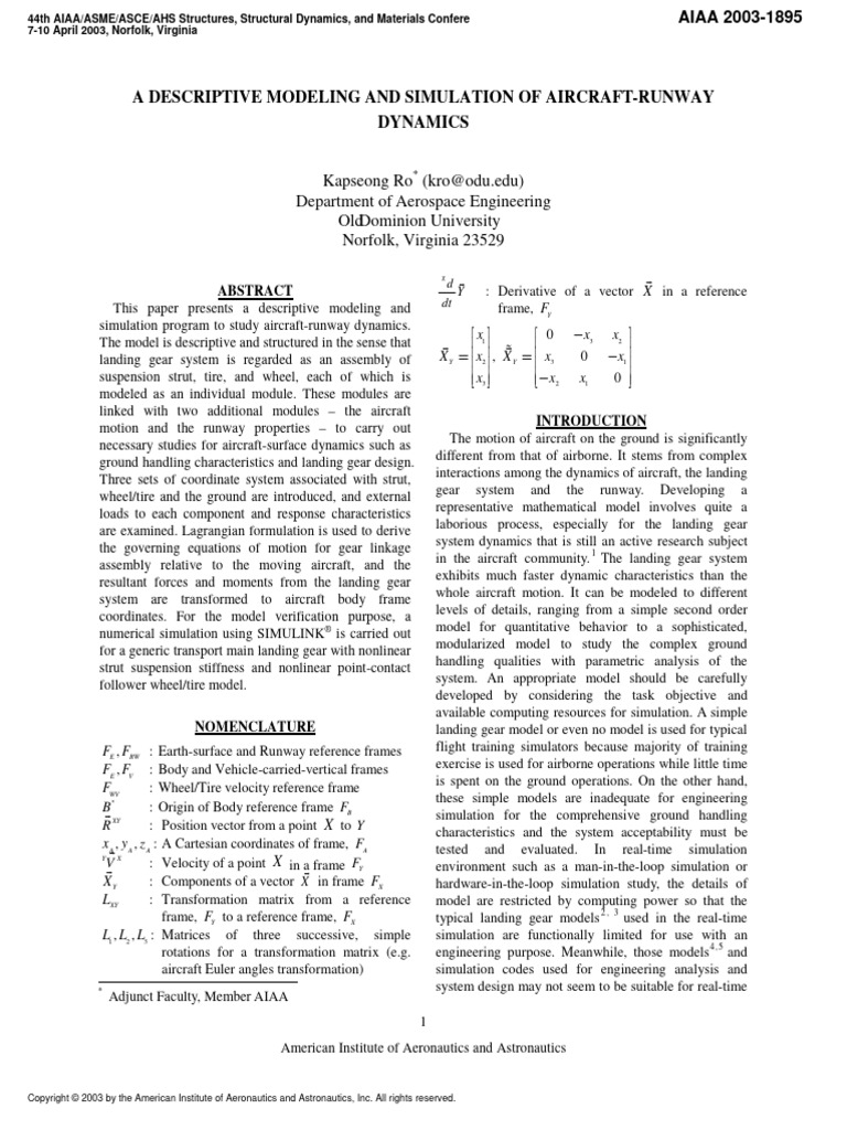 A Descriptive Modeling and Simulation of Aircraft-Runway Dynamics | PDF ...