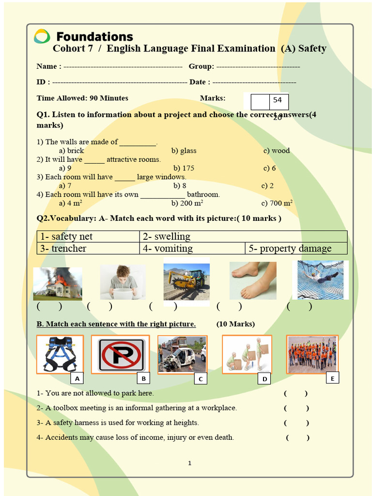C7 Safety Final English Language Examination A | PDF | Hazards | Occupational Safety And Health