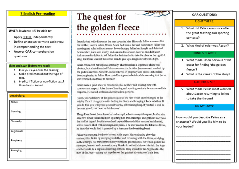 Golden Fleece Reading Placemat | PDF