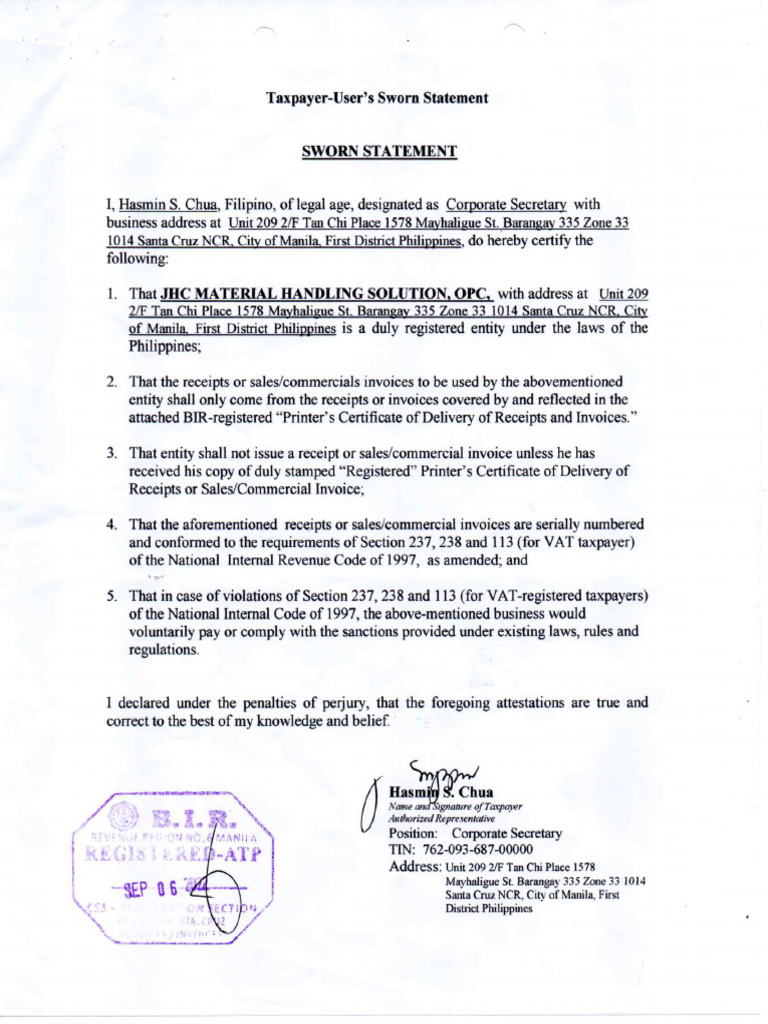 Sworn Statement | PDF