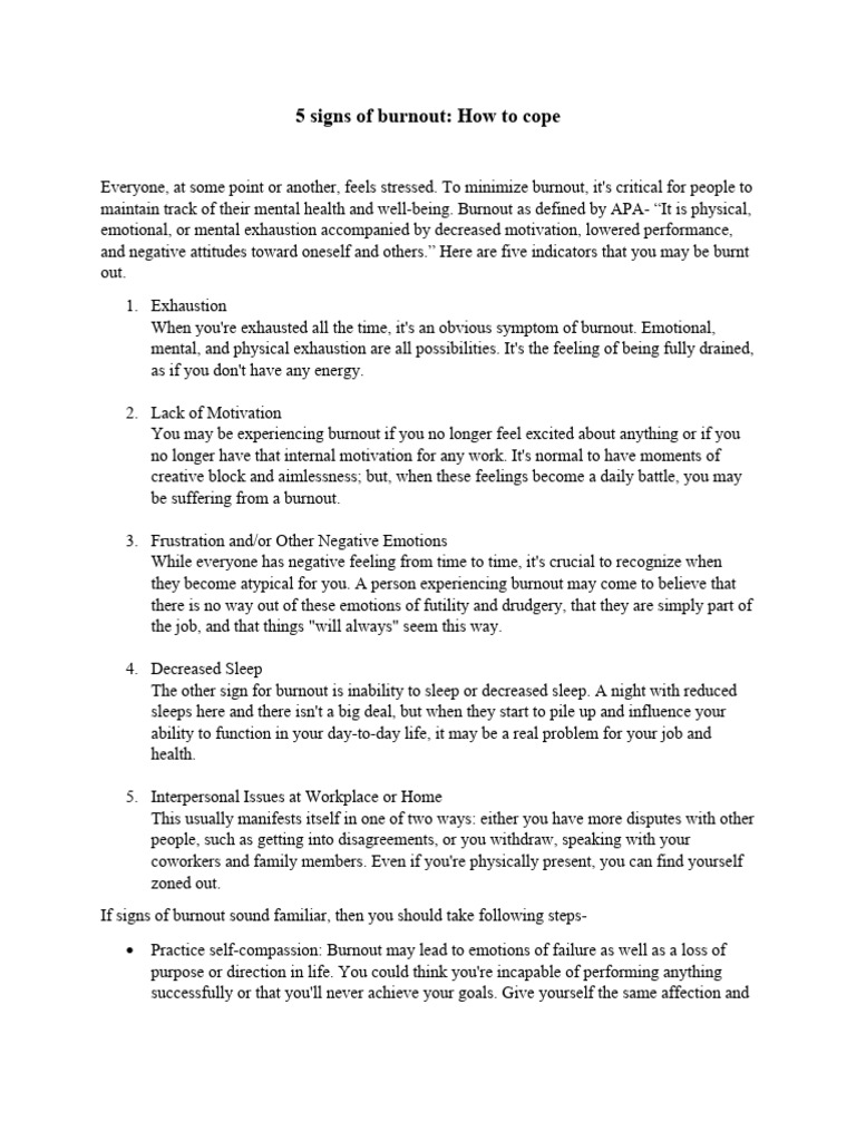 5 Signs of Burnout - How To Cope | PDF | Occupational Burnout | Feeling 5 Signs of Burnout - How To Cope | PDF | Occupational Burnout | Feeling