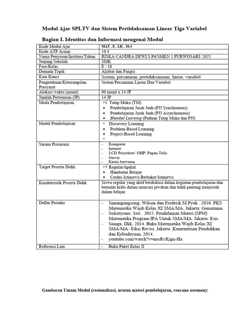Modul SPLTV | PDF | Karier & Perkembangan | Sains & Matematika