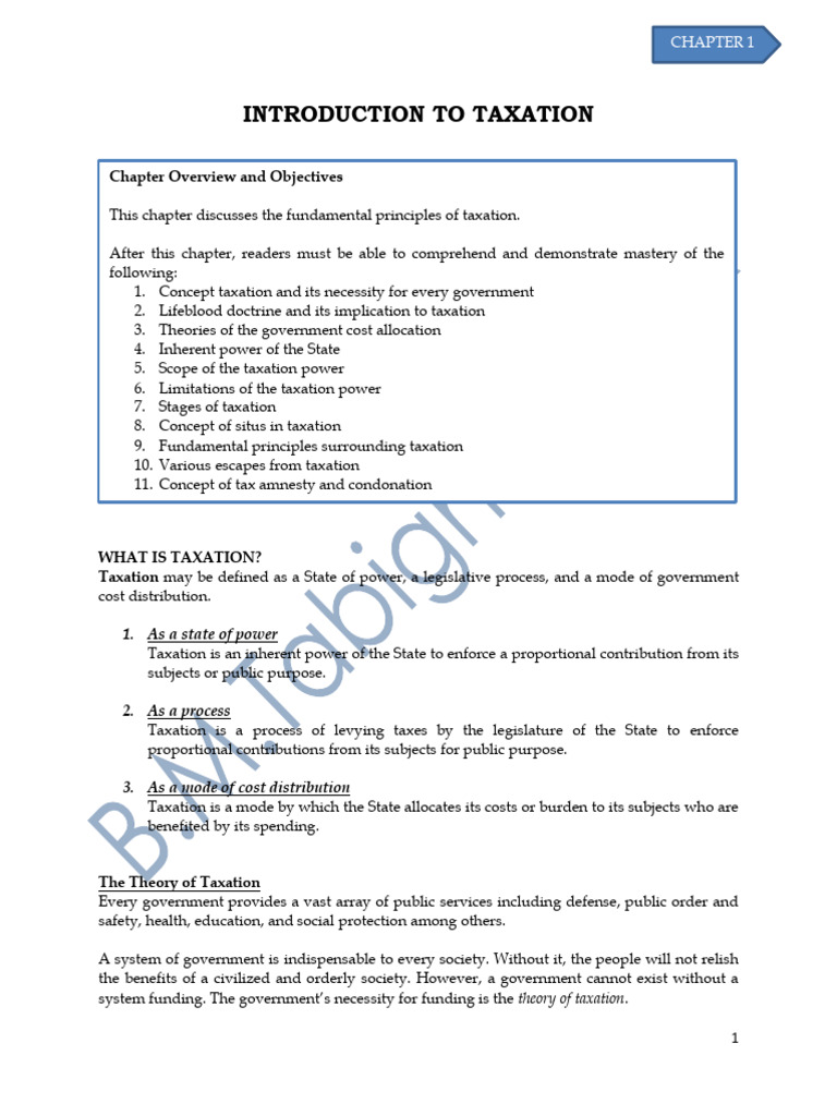 Chapter 1 Introduction To Taxation | PDF | Taxes | Taxation In The ...