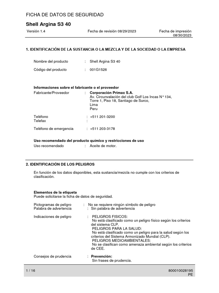 MSDS Shell Oil | PDF | Agua | Contaminación