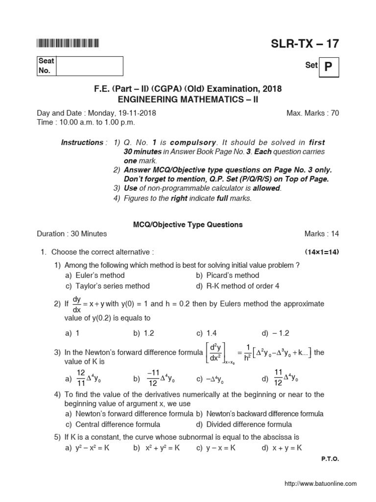 Btech 1 Year Engineering Mathematics 2 Set P 2018 | PDF | Coordinate ...