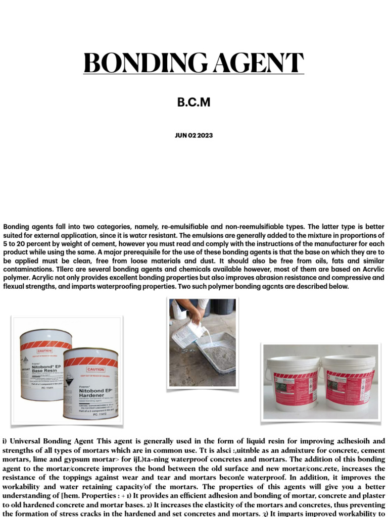 BONDING AGENT[1] | PDF | Mortar (Masonry) | Concrete