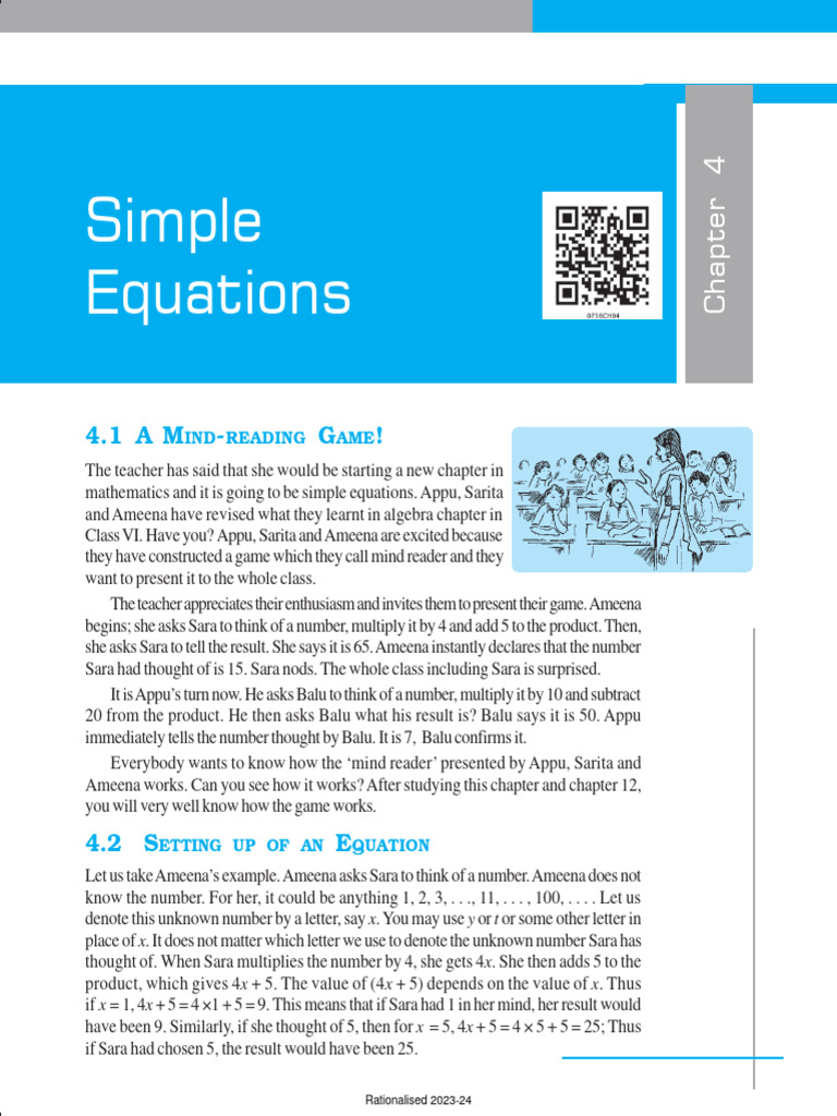 7 Maths NCERT Chapter 4 | PDF | Equations | Variable (Mathematics)