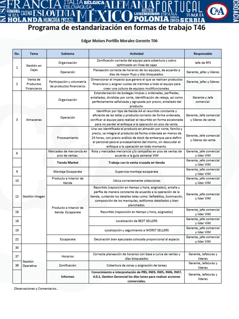 Programa Estandarización de Formas de Trabajo T46 | PDF