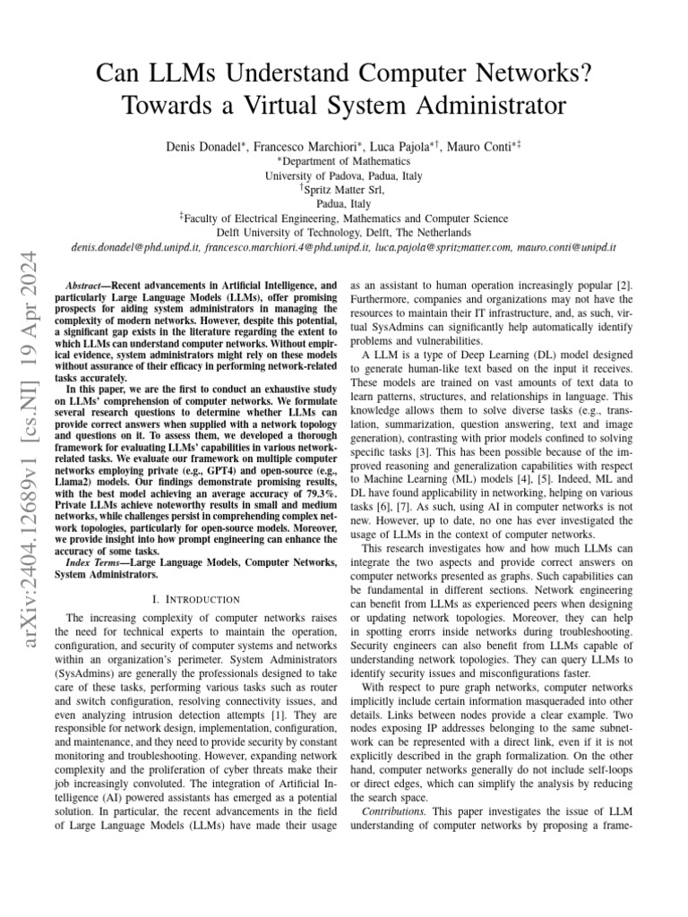 Can LLMs Understand Computer Networks - Towards A Virtual Sysadmin - Arxiv24 | PDF | Ip Address ...