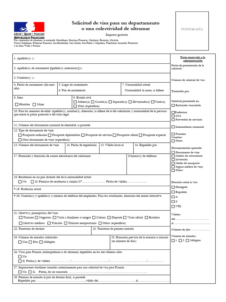 Cerfa 15934-01 COURT SEJOUR DROM CTOM ES | PDF | Visa de viaje | Documento de identidad
