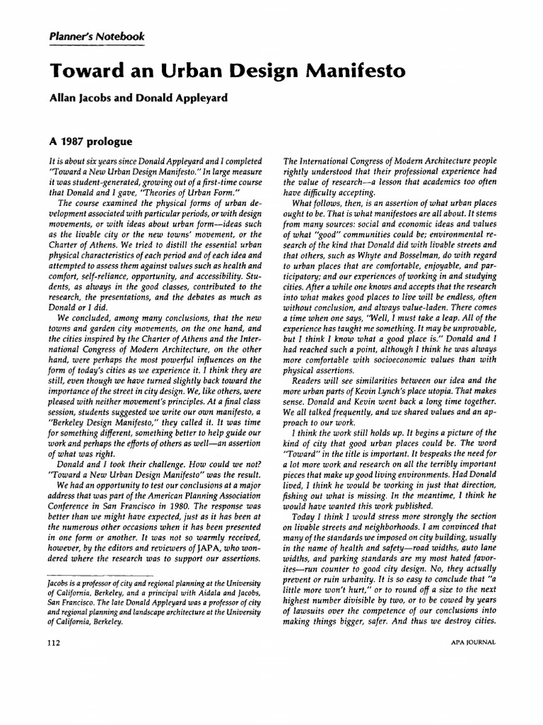 Allan Jacobs Donald Appleyard - Toward An Urban Design Manifesto ...