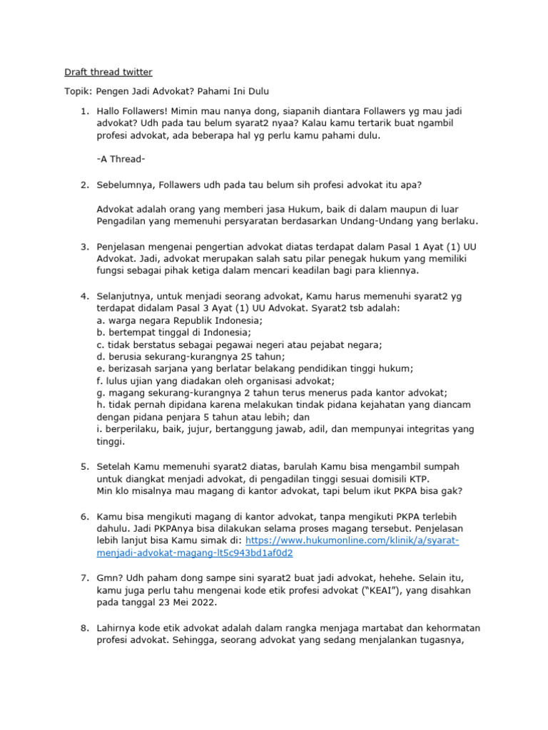 Draft - Thread - Twitter - Pengen Jadi Advokat Pahami Ini Dulu - 210622 ...