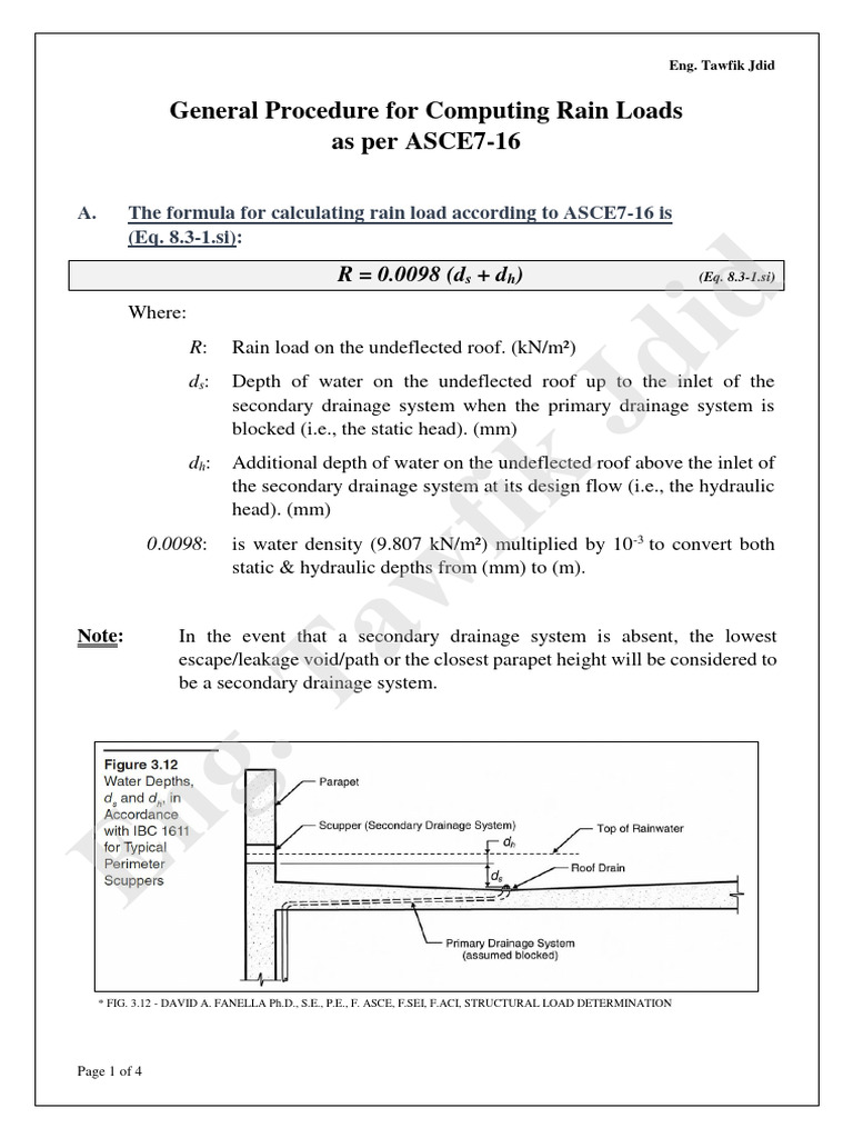 General Procedure For Computing Rain Loads As Per ASCE7-16 | PDF ...