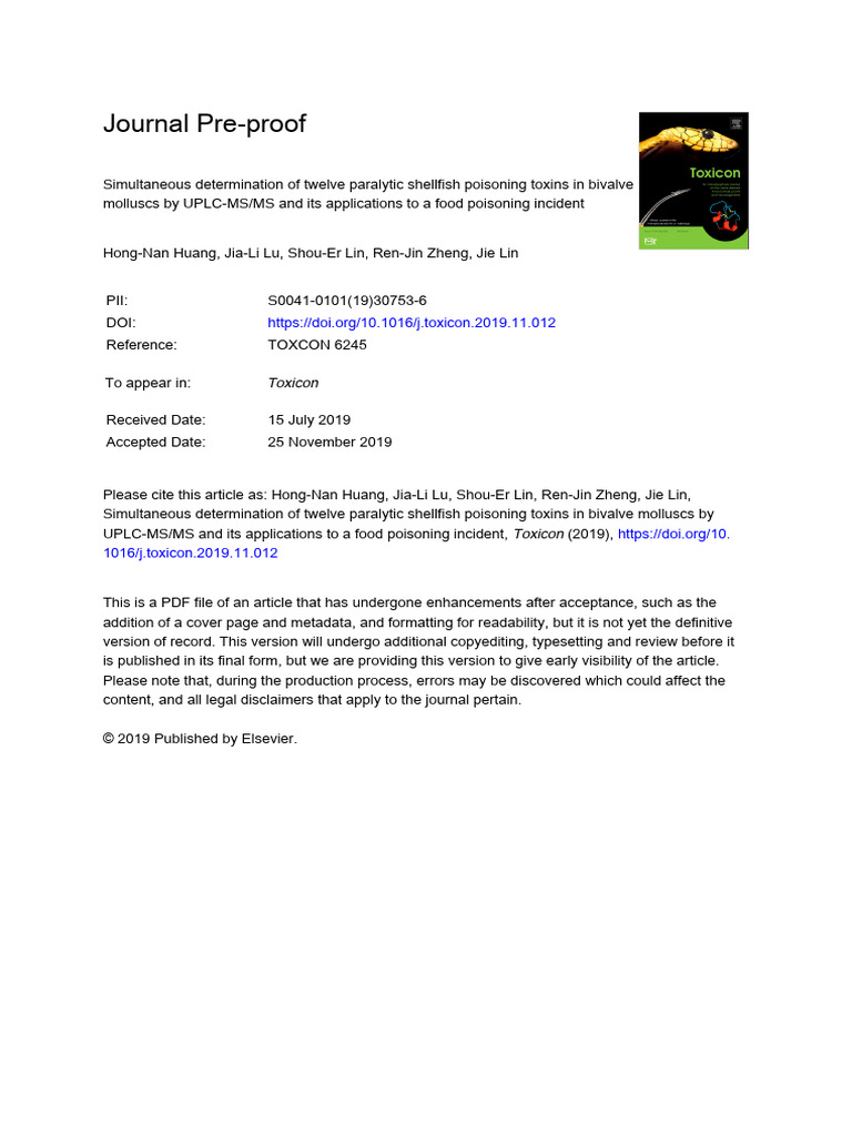 10 1016@j Toxicon 2019 11 012 | PDF | Chemistry | Analytical Chemistry