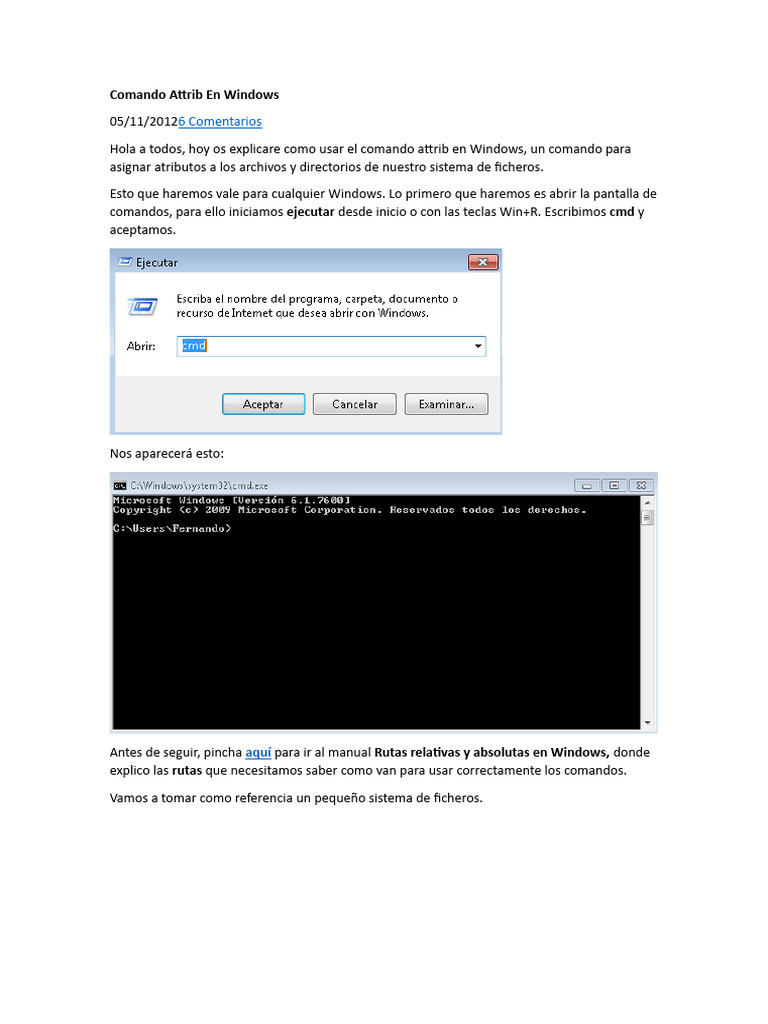 Guía del Comando Attrib en Windows | PDF | Archivo de computadora | Directorio (Computación)