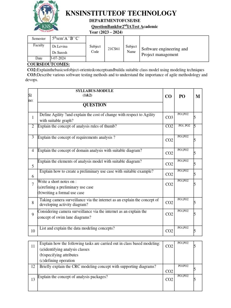 Se Question Bank 2 1 | PDF | Agile Software Development | Use Case
