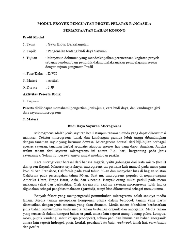 Modul Proyek Penguatan Profil Pelajar Pancasila Vii | PDF
