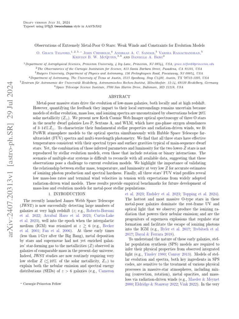 Observations of Extremely Metal-Poor O Stars: Weak Winds and Constraints For Evolution Models ...