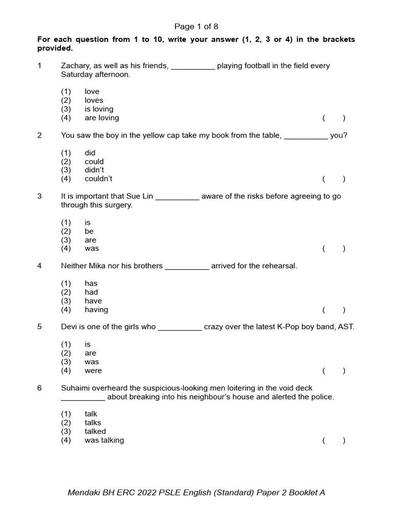 2022 - PSLE Standard English 2022 Paper 2 Booklet A | PDF | Dances ...